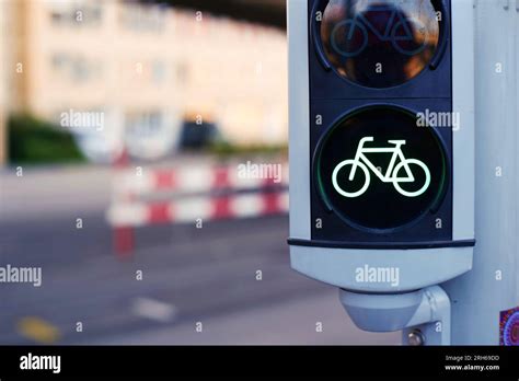 Bicycle Stop Sign Or Semaphore In A City In Europe Close Up Shot