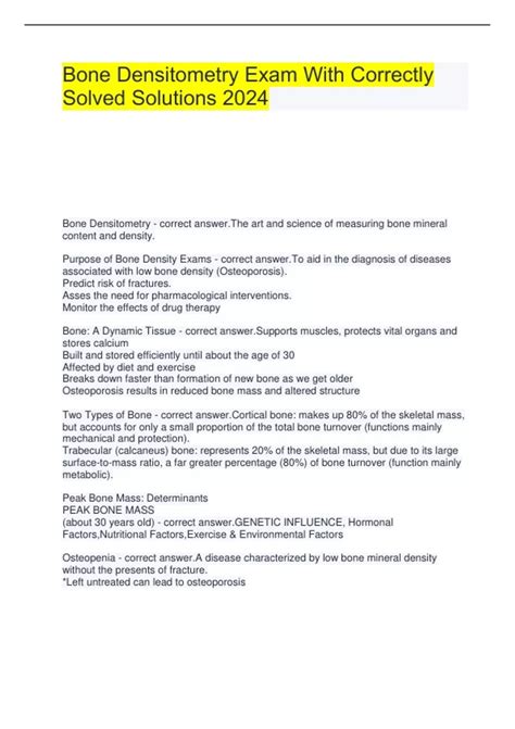 Bone Densitometry Exam With Correctly Solved Solutions 2024 Bone