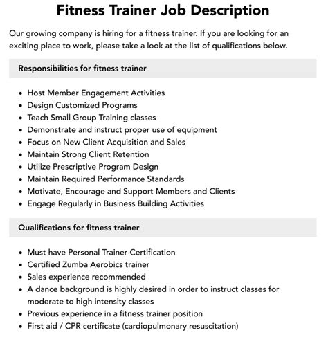 Fitness Trainer Job Description Velvet Jobs