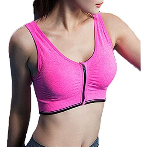 Dodoing Women Sports Bras With Zipper Front Racerback Bra Wirefree