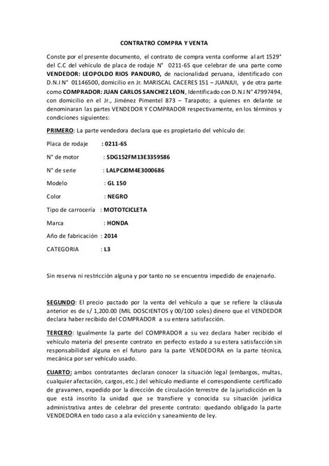 Modelo De Contrato Compra Venta De Vehiculo Usado Per