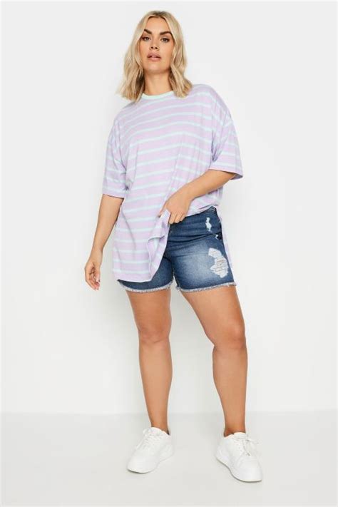Yours Plus Size Blue Ripped Stretch Denim Shorts Yours Clothing