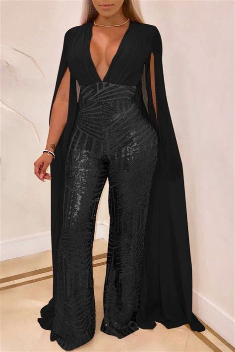 Plus Size Sequins Splicing Party Jumpsuit Loose Jumpsuit Jumpsuit