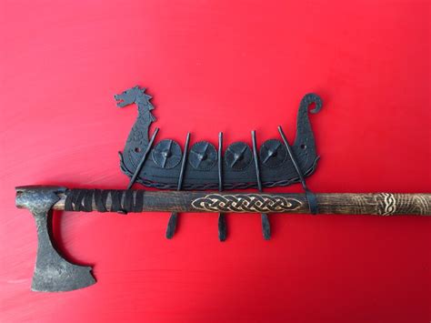 Offer Viking Axe Drekar Wall Mount Holder Hand Forged Etsy