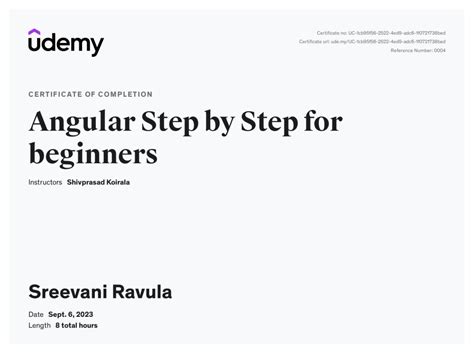 Sreevani R On Linkedin Udemy Course Completion Certificate