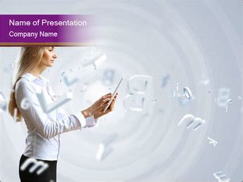Touchscreen Technology Background With A Babe Woman In Business Attire PowerPoint Template