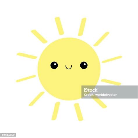 Sun Shining Icon Cute Cartoon Funny Smiling Character Kawaii Face Hello
