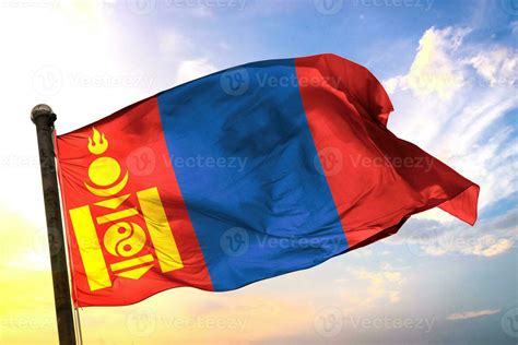 Mongolia 3d Rendering Flag Waving Isolated Sky And Cloud Background