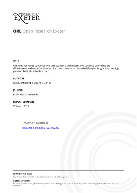 Pdf Cluster Randomised Controlled Trial And Economic And Process Evaluation To Determine The