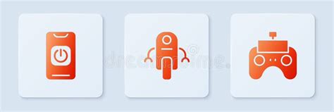 Set Robot Turn Off Robot From Phone And Remote Control White Square Button Vector Stock