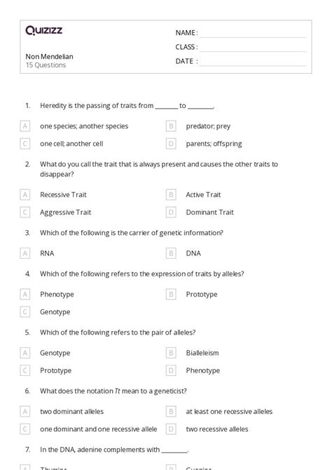 50 non mendelian inheritance worksheets on quizizz free and printable