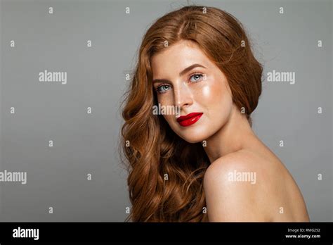 Pretty Redhead Woman Face Red Head Girl With Curly Hairstyle Ginger