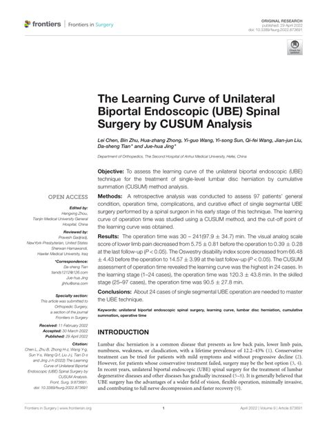 Pdf The Learning Curve Of Unilateral Biportal Endoscopic Ube Spinal