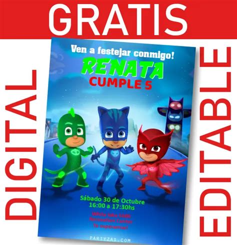 GRATIS Invitación PJ Masks Héroes en Pijamas Editable Digital