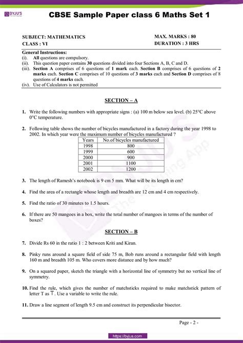 download cbse class 6 maths sample paper set 1 pdf