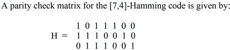 Check That H Is A Parity Check Matrix For C A Parity Check Matrix For