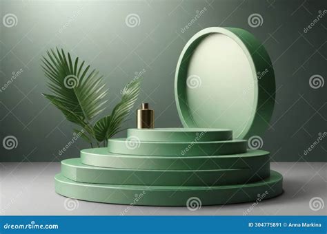Three Dimensional Green Realistic Product Podium In Rays Of Light On A Monochrome Background