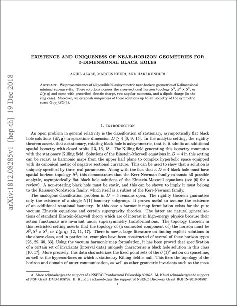 Existence And Uniqueness Of Near Horizon Geometries For 5 Dimensional