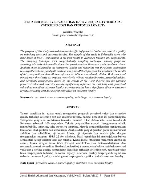 Pdf Pengaruh Perceived Value Dan E Service Quality Terhadap Switching Cost Dan Customer Loyalty