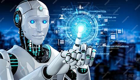 Premium Photo Cyber Digital World Android Robot Pointing Finger Generative Ai