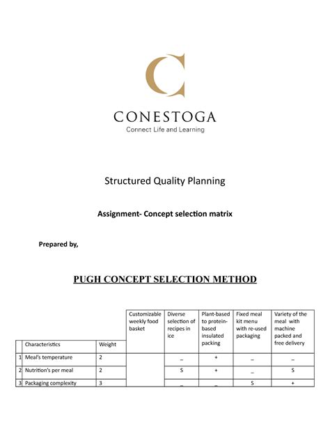 Concept Selection Matrix Structured Quality Planning Assignment