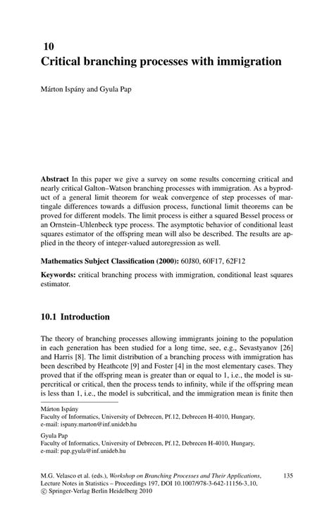 Pdf Critical Branching Processes With Immigration