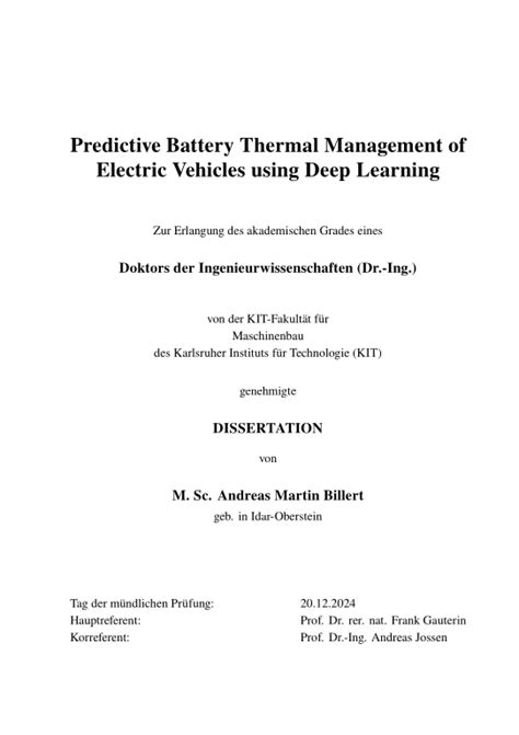 Predictive Battery Thermal Management Of Electric Vehicles Using Deep Learning Dr Ing