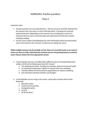 Class Practice Questions SOWK Practice Questions Class