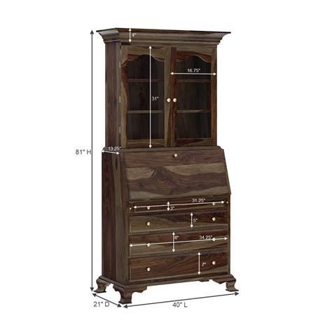 Jasper Tall Drop Front Solid Wood Home Office Secretary Desk With Hutch