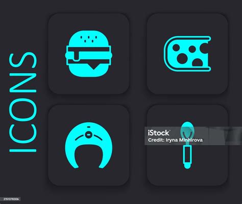 세트 숟가락 버거 치즈 및 생선 스테이크 아이콘 검은색 사각형 버튼입니다 벡터 검은색에 대한 스톡 벡터 아트 및 기타 이미지 검은색 고기 누름 버튼 Istock