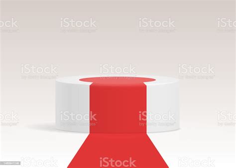 시상식에 대 한 레드 카펫 무대와 수상자 연단 현실적인 3d 벡터 일러스트 레이 션 빨강에 대한 스톡 벡터 아트 및 기타 이미지