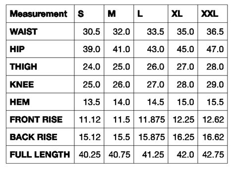 Sweatpants Size Chart Ag2s