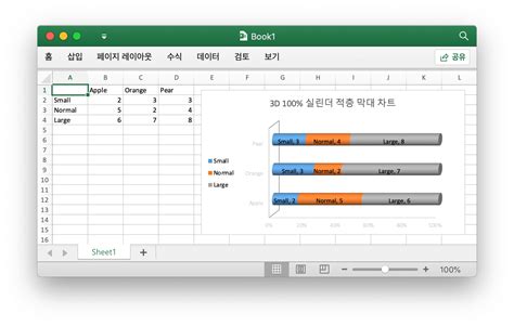 3d 100 실린더 적층 막대 차트 · Excelize 문서화