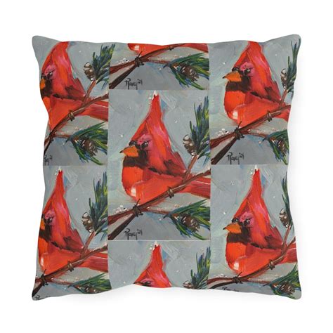 Cardinal Bird Outdoor Pillows Roxy Rich Fine Art