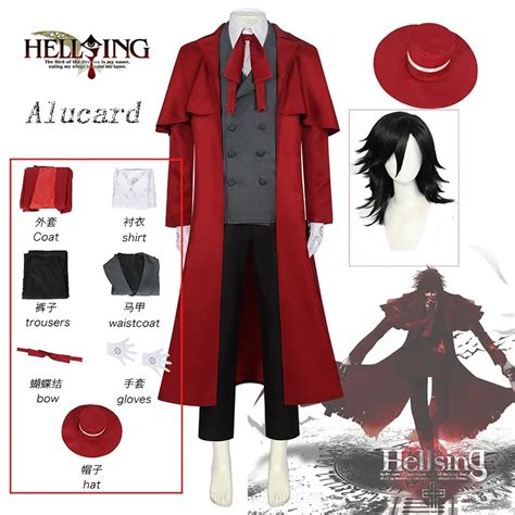 Anime Comic Hellsing Alucard Cosplay Costume Wig Red Trench Alucard Van