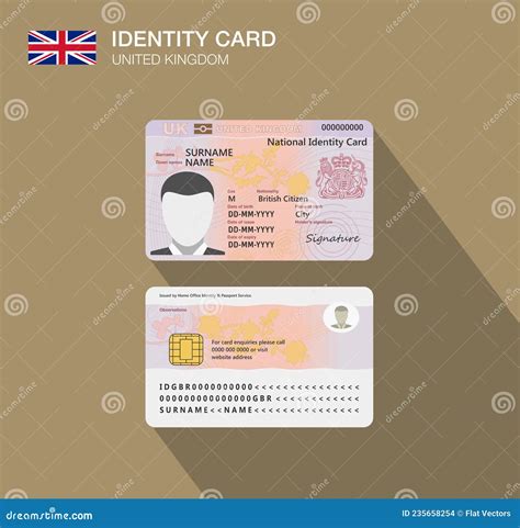 United Kingdom National Identity Card Front And Back View Stock Vector
