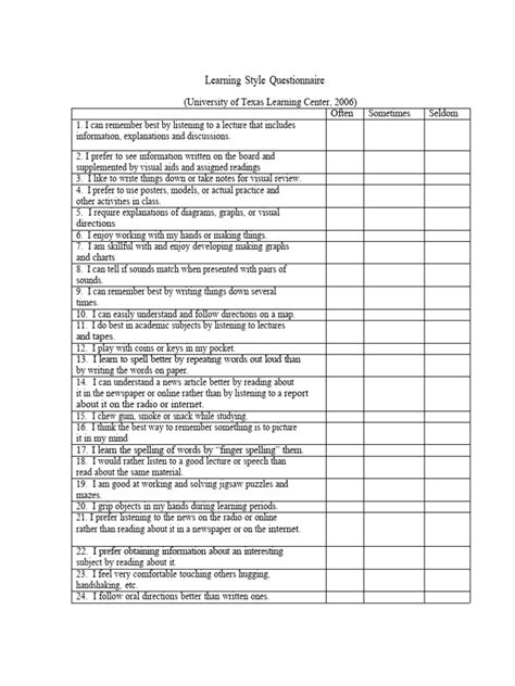Final Learning Sytle Survey Pdf Lecture Cognition