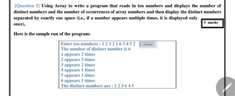 Solved Question 5 Using Array To Write A Program That Chegg