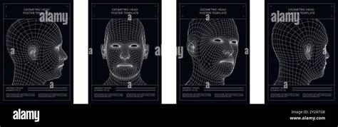 Set Of Abstract Geometric 3d Head Shape Poster Backgrounds Vector