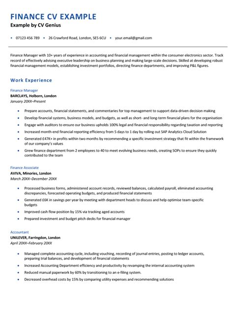 Finance Cv Example And Writing Help