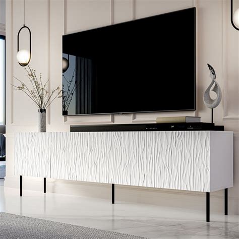 Frezowana szafka RTV drzwiowa FIORI cm biały mat High Glossy Furniture Meble sklep