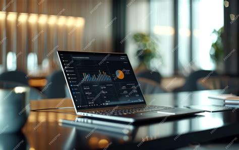 Premium Photo Open Laptop Displaying Data Charts In Modern Office Setting