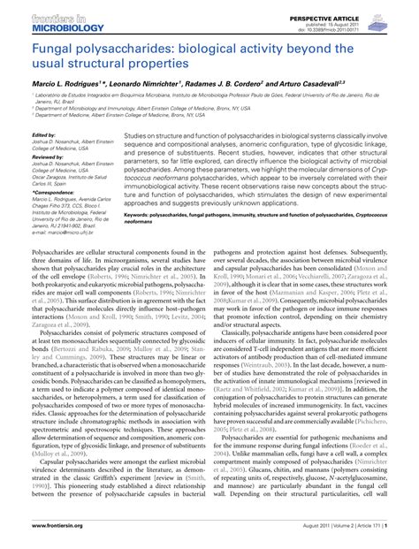 Pdf Fungal Polysaccharides Biological Activity Beyond The Usual