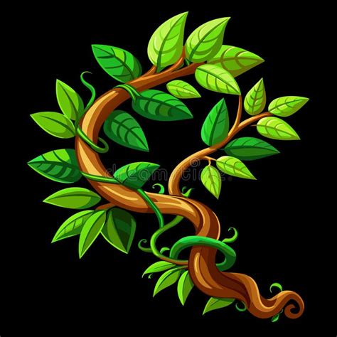 Liana Branch With Green Leaf Set Isolated On Black Background Vector