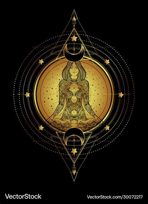 Woman Ornate Silhouette Sitting In Lotus Pose Vector Image