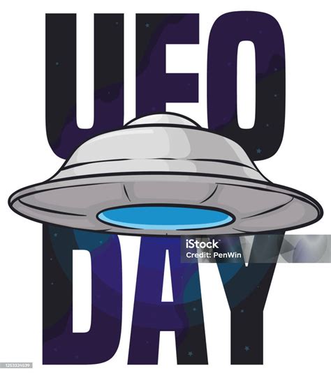Ufo의 날의 별이 빛나는 표지판을 통해 떠있는 비행 접시 7월에 대한 스톡 벡터 아트 및 기타 이미지 7월 공중 뷰