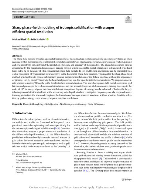 PDF Sharp Phase Field Modeling Of Isotropic Solidification With A