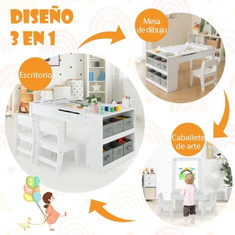 COSTWAY Juego de Mesa y 2 Silla de Arte para Niños Escritorio de