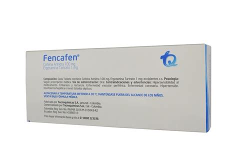Fencafen 100mg Cafeína Anhidra 1mg Ergotamina Tartrato 60 000 en
