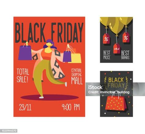 검은 금요일 판매 포스터 전단지 현수막 여자와 쇼핑백 쇼핑 휴가 프로 모션 이벤트 소책자 큰 할인 배너입니다 벡터 일러스트 레이 션 소매 소비자주의에 대한 스톡 벡터 아트